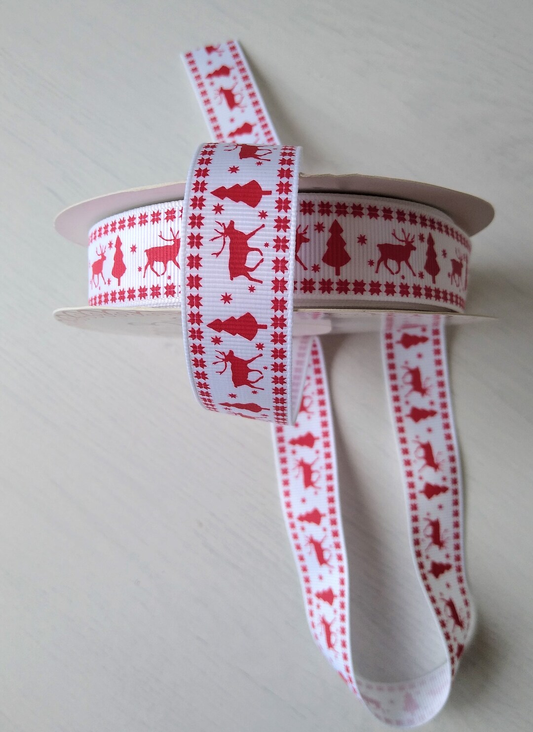 Nordic Reindeer Christmas Ribbon 22 Mm, Red Reindeer Grosgrain Scandi ...