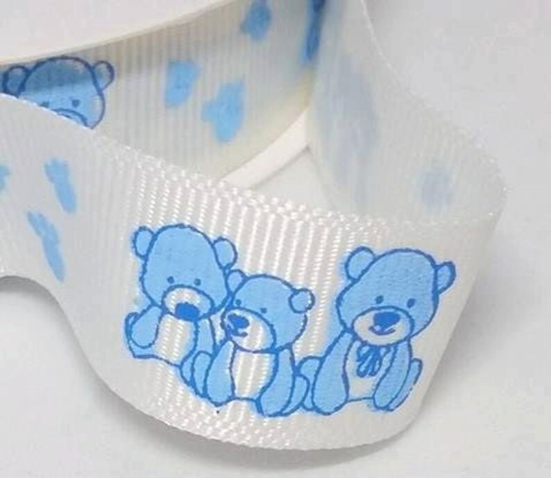 Teddy Bear Baby Ribbon Blue 16 Mm Blue Teddy Bear Grosgrain - Etsy