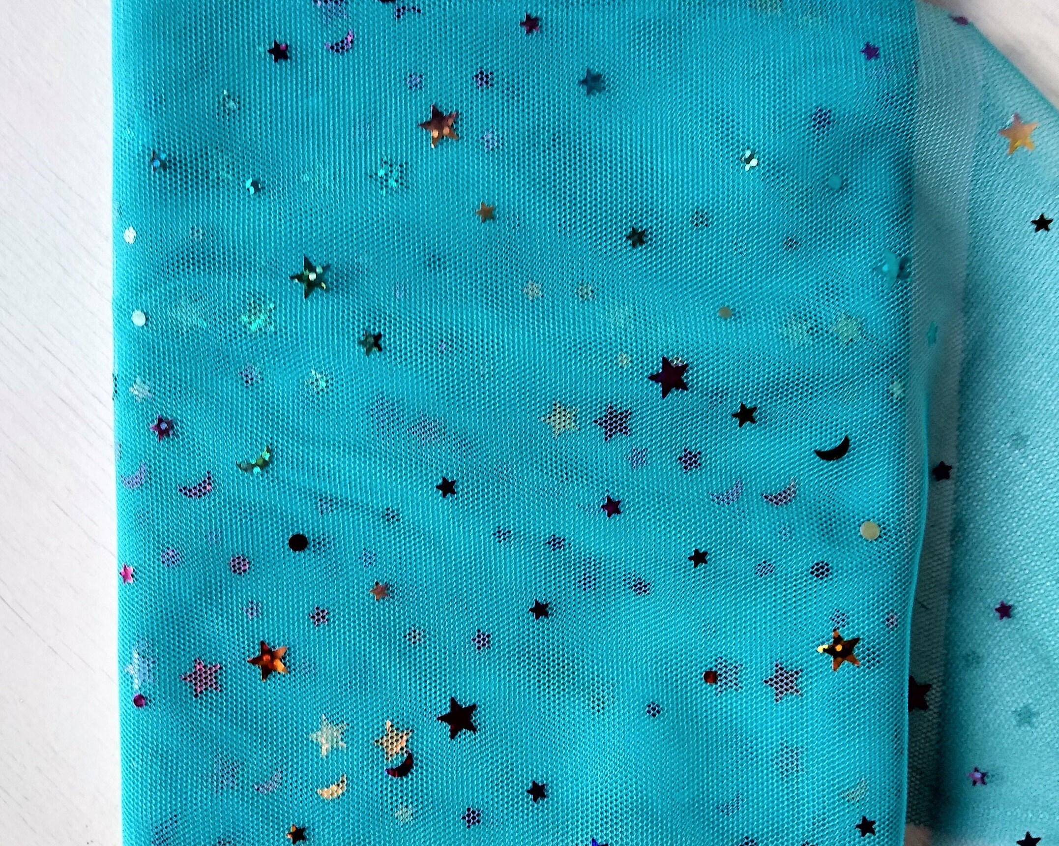 Cosmic White Turquoise Pink Tulle Net Fabric Celestial Stars | Etsy