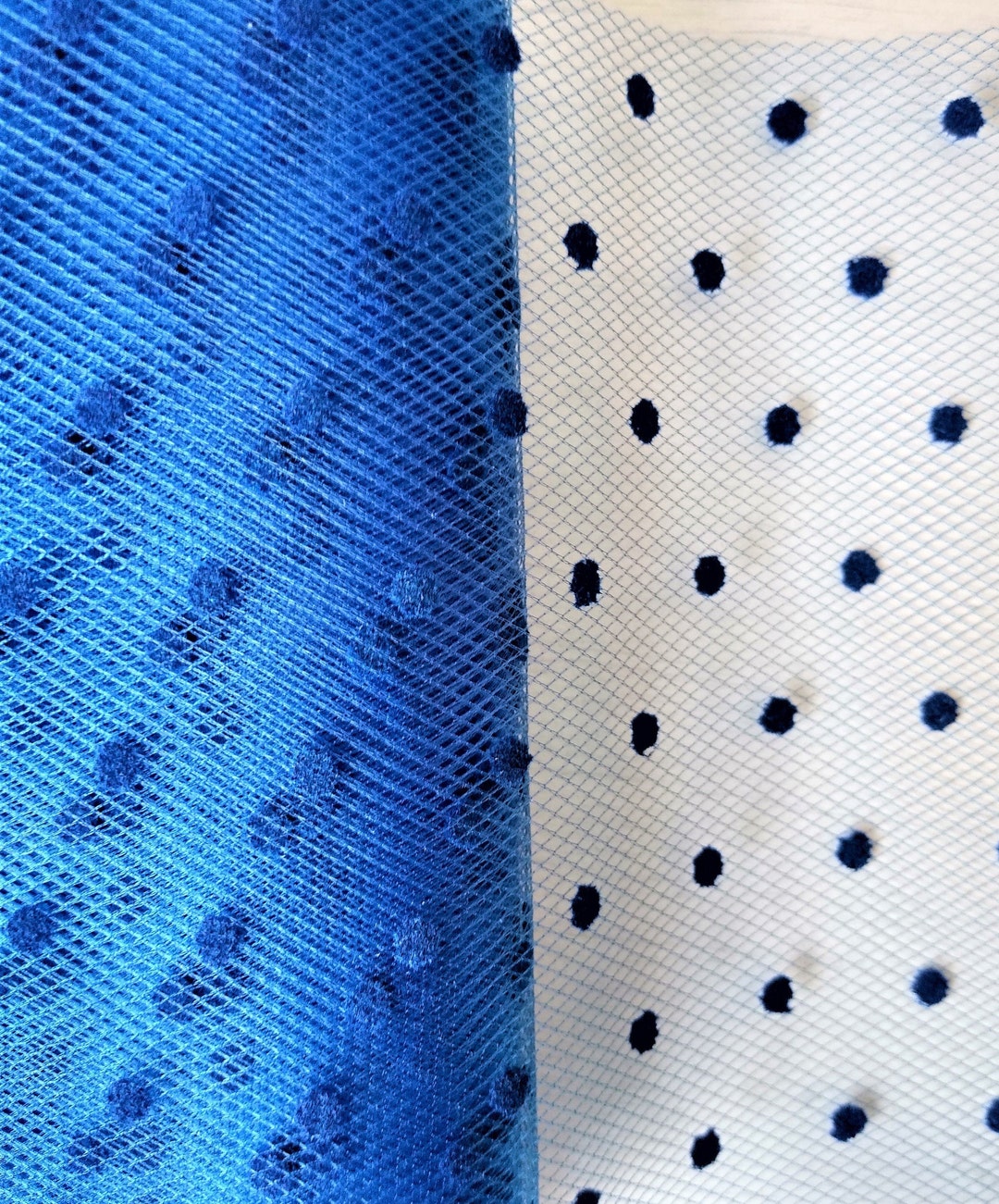 Royal Blue Flocked Dot Tulle Net Fabric: 6" Wide, Sold by the Metre ...