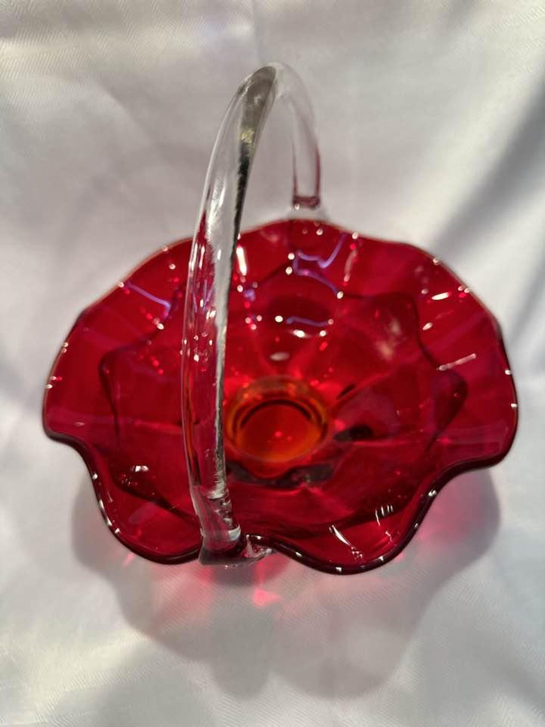 Vintage Viking Ruby Red Glass Basket Large Glass Basket With Handle ...