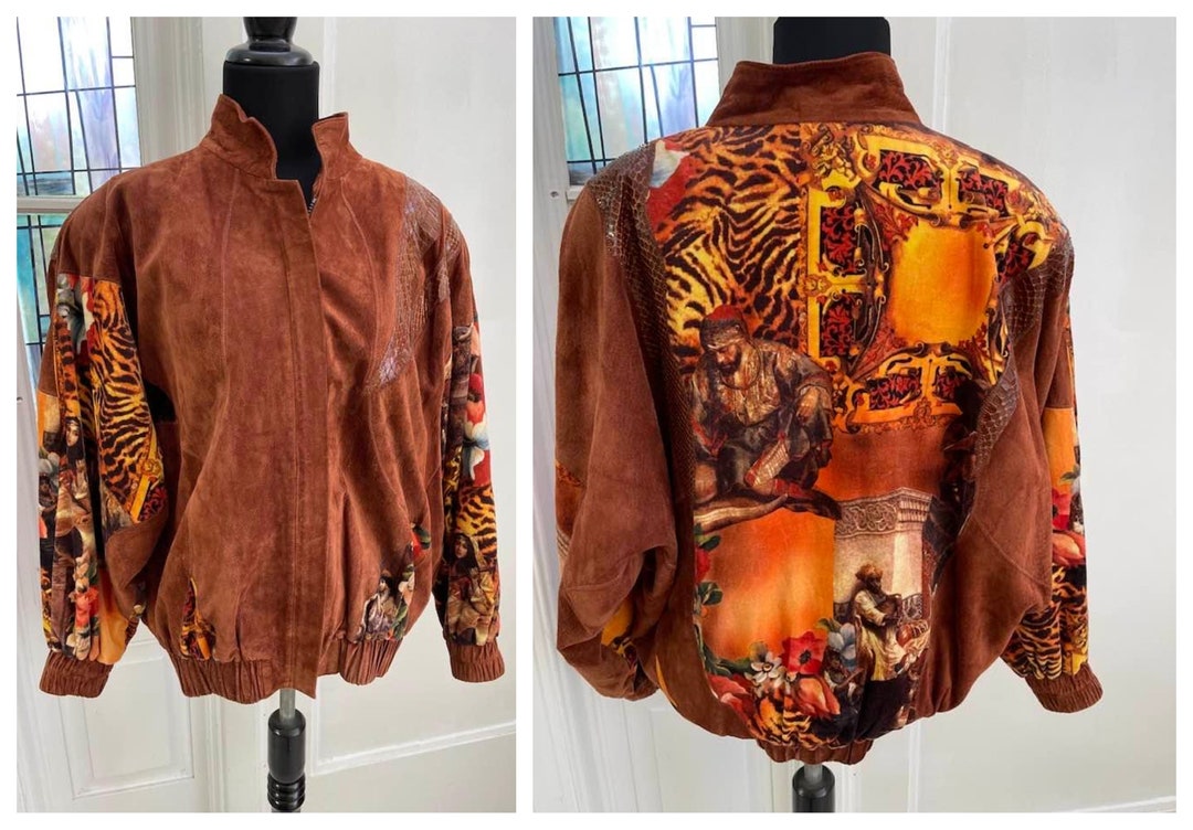 Vintage 80s Oversize Brushed Leather Suede Bomber Jacket Arabic Middle ...