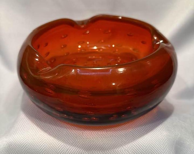 Vintage 50's Red Orange Murano Ashtray With Controlled Bubble Design ...