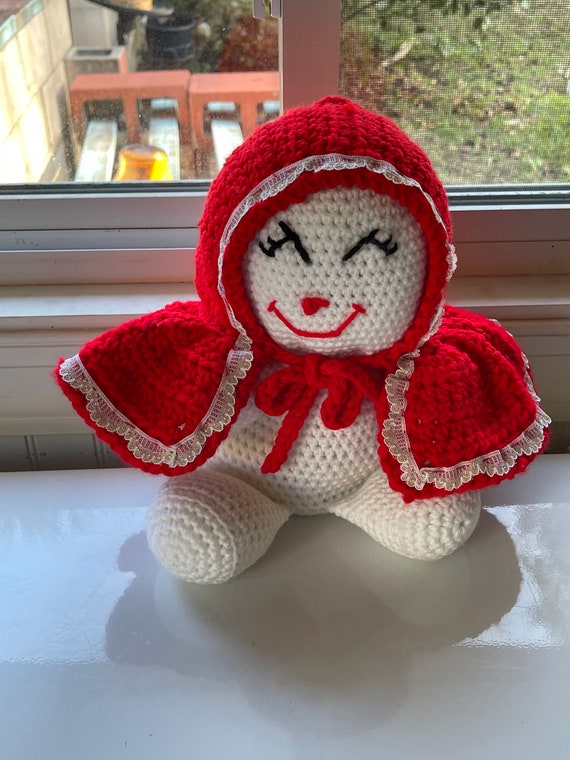 Vintage Handknit Snowman with Cape Crocheted Knit Christmas | Etsy