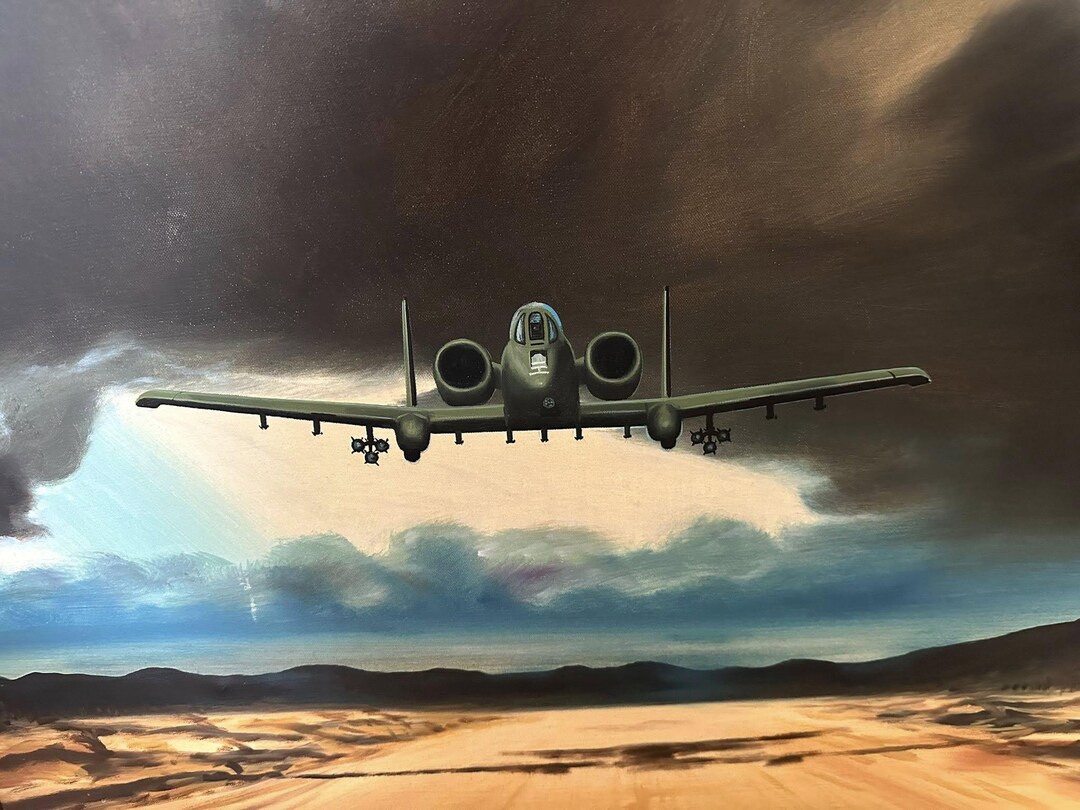 Vintage A-10 Thunderbolt Over the Desert 1980s Warthog Original Oil ...