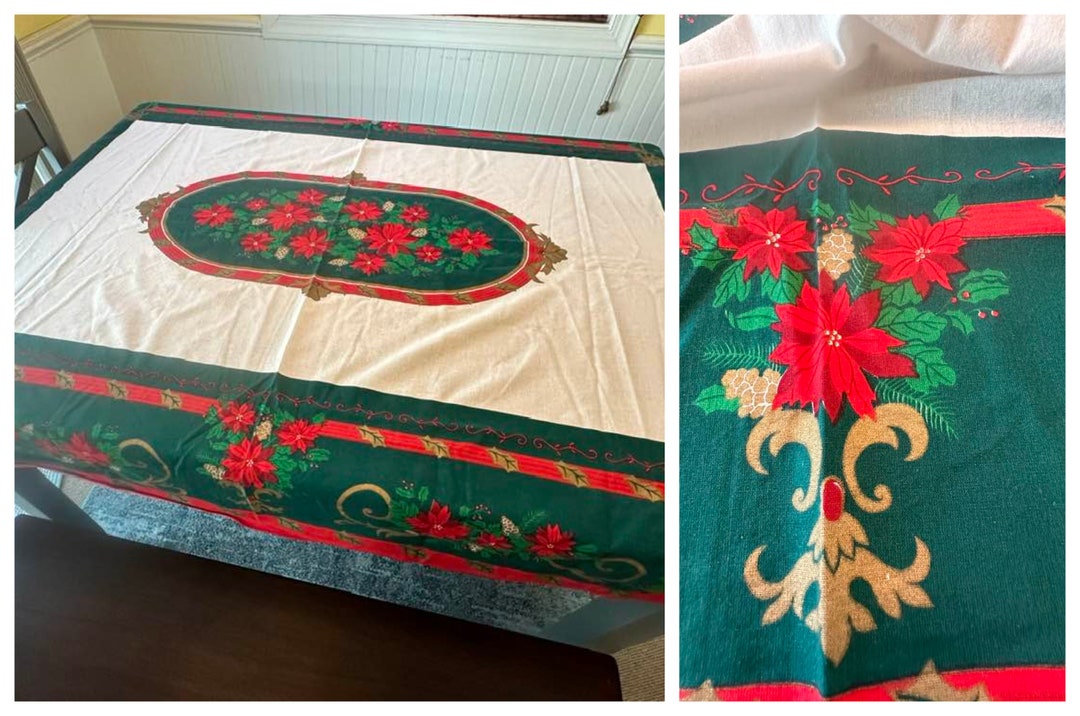 Vintage 1970's Poinsettia Christmas Tablecloth Brazil 69" X 51" Table ...