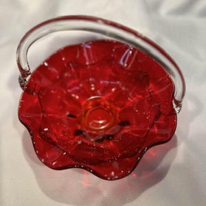 Vintage Viking Ruby Red Glass Basket Large Glass Basket With Handle ...