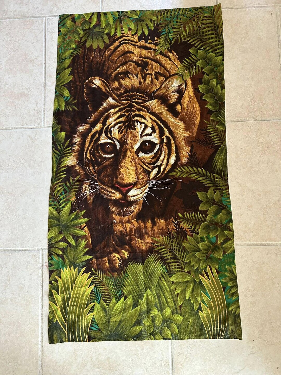 Vintage Wesco Reltex Bark Cloth ‘tiger in Jungle’ Velveteen Fabric ...