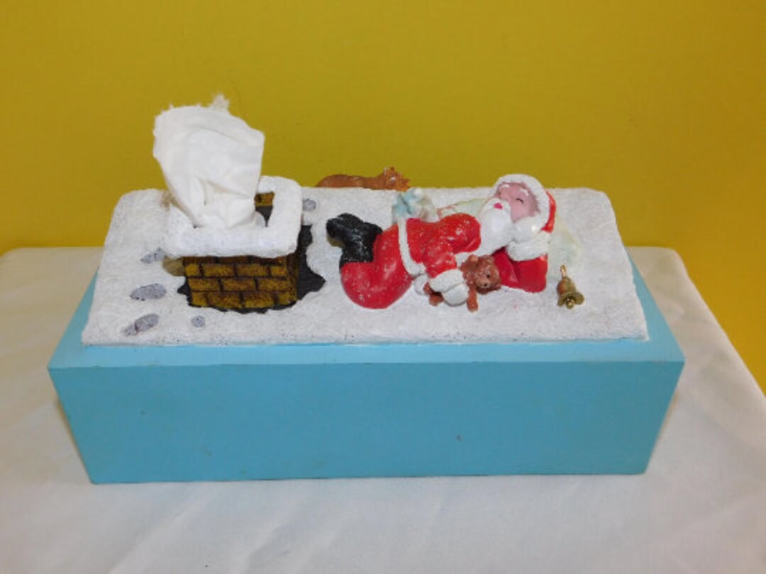 Santa Tissue Box Cover Vintage Christmas Rare Santa on Roof Top Tissue ...
