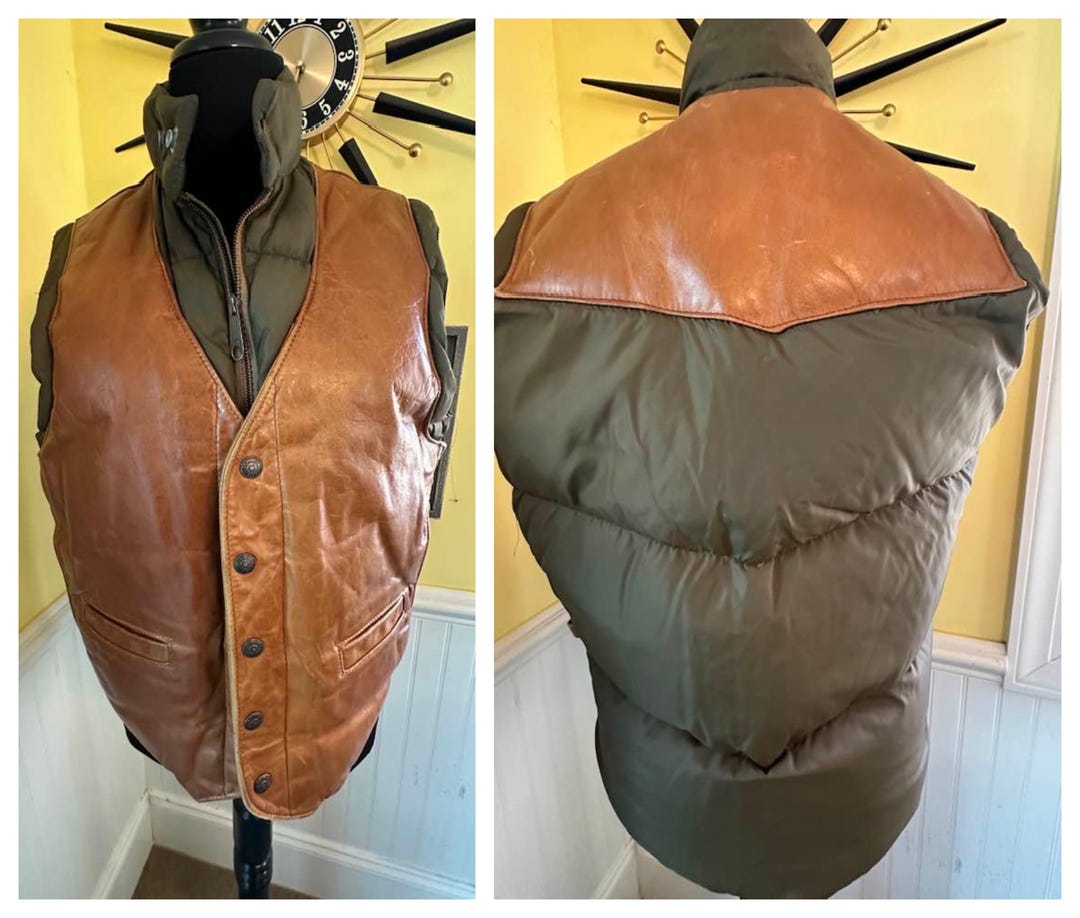 Vintage Schott Duck Down Leather Vest Hunting Vest 40" Inch Chest - Etsy