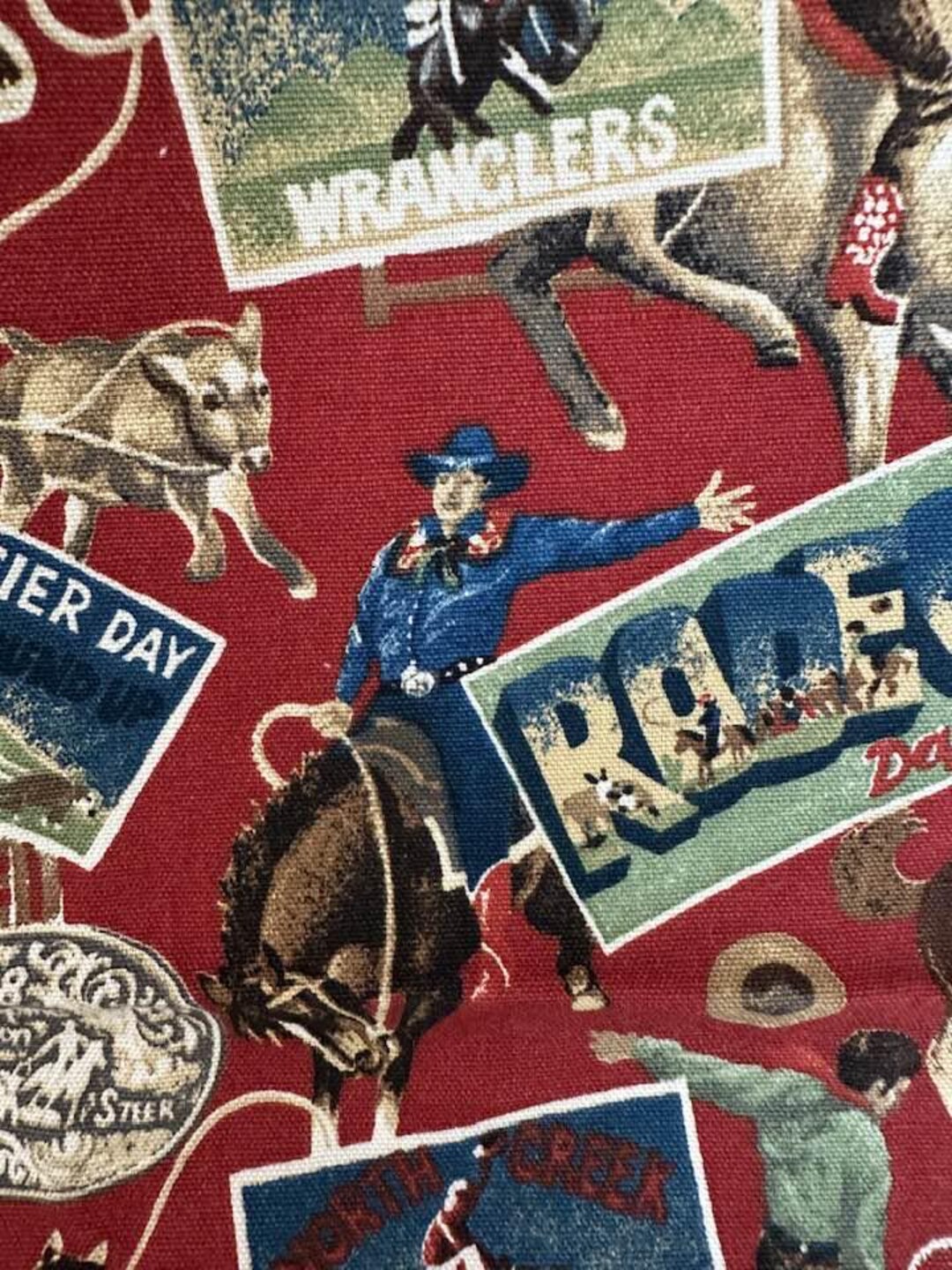 Vintage Robert Allen Rodeo Days Fabric - 53” X 52” Western Cowboy Print ...