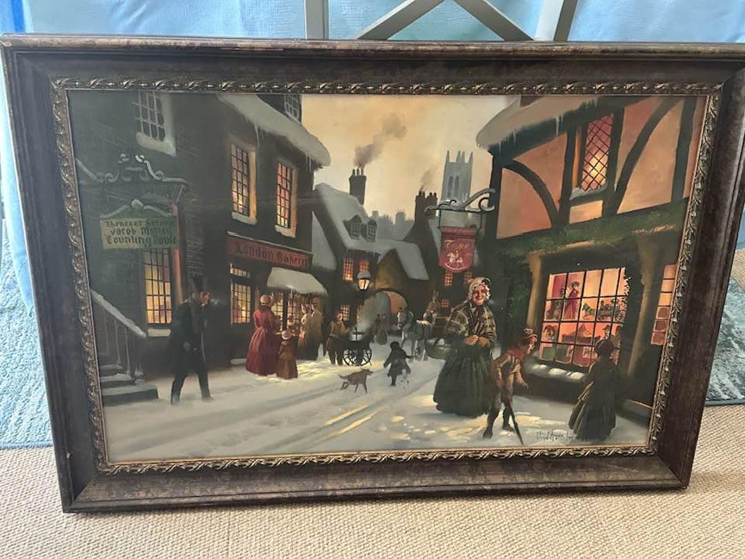 Vintage Framed Lloyd Garrison 1980s Original Oil Painting Ebenezer Scrooge Christmas Carol 24"x ...