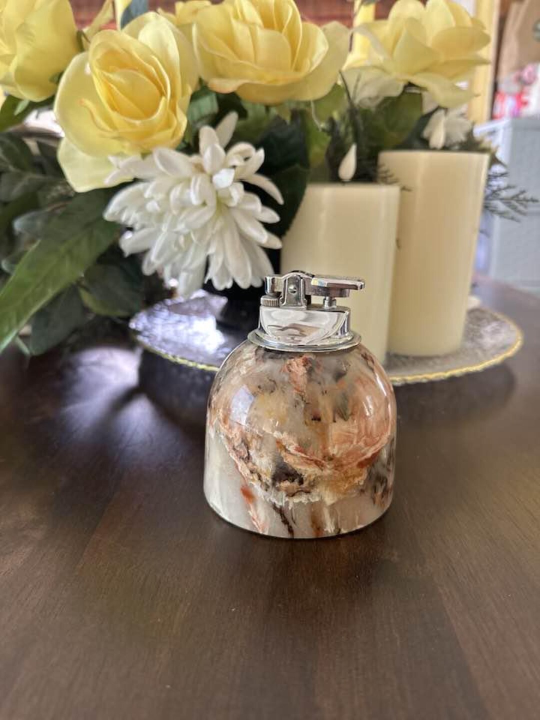 Vintage Onyx Marble Table Lighter Marble Stone Lighter Made Japan Mid ...