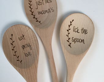 Wood burned spoons | Etsy