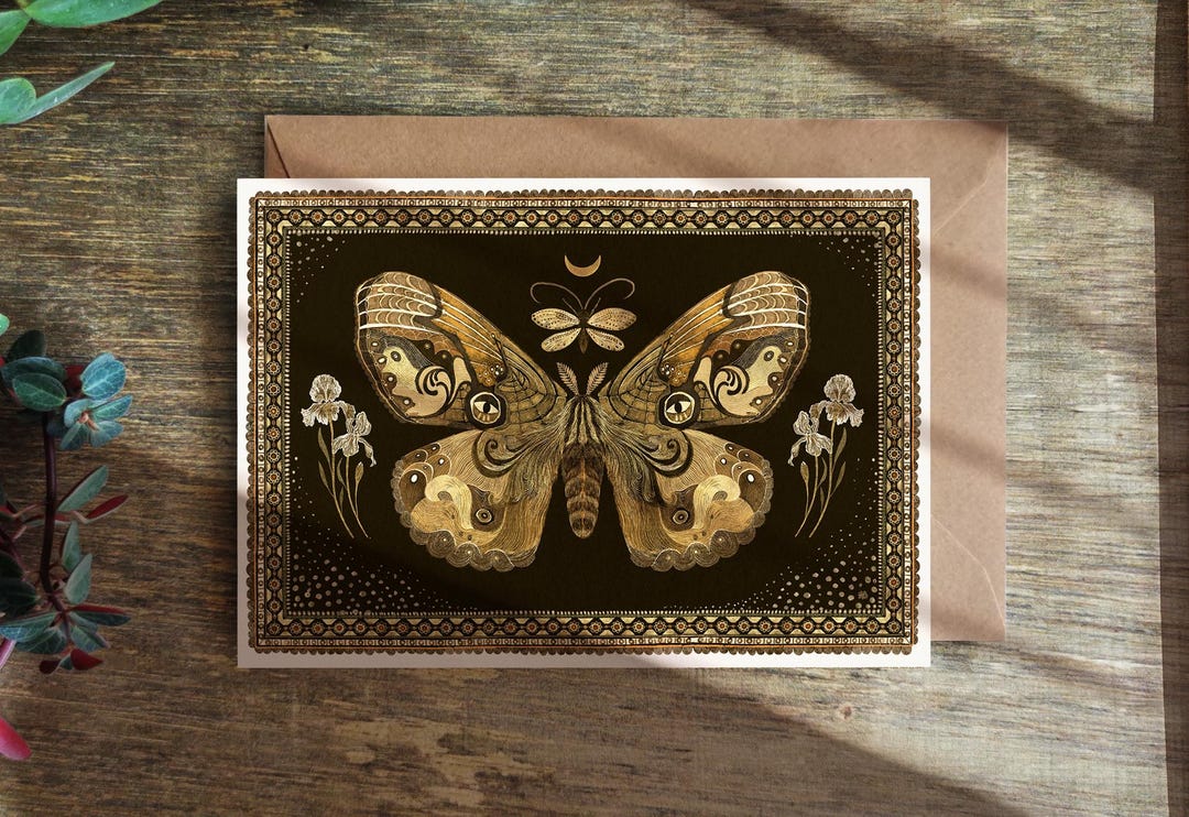 Strange Moths Card, Art Card, Insect Card, Botanical Greeting Card ...