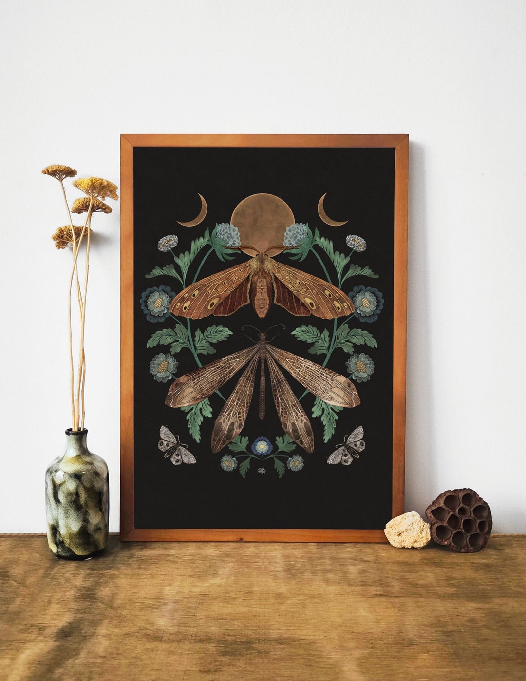 Moths & Moon Art Print, Magic Moon Print, Magic Moon Art Print, Witchy ...
