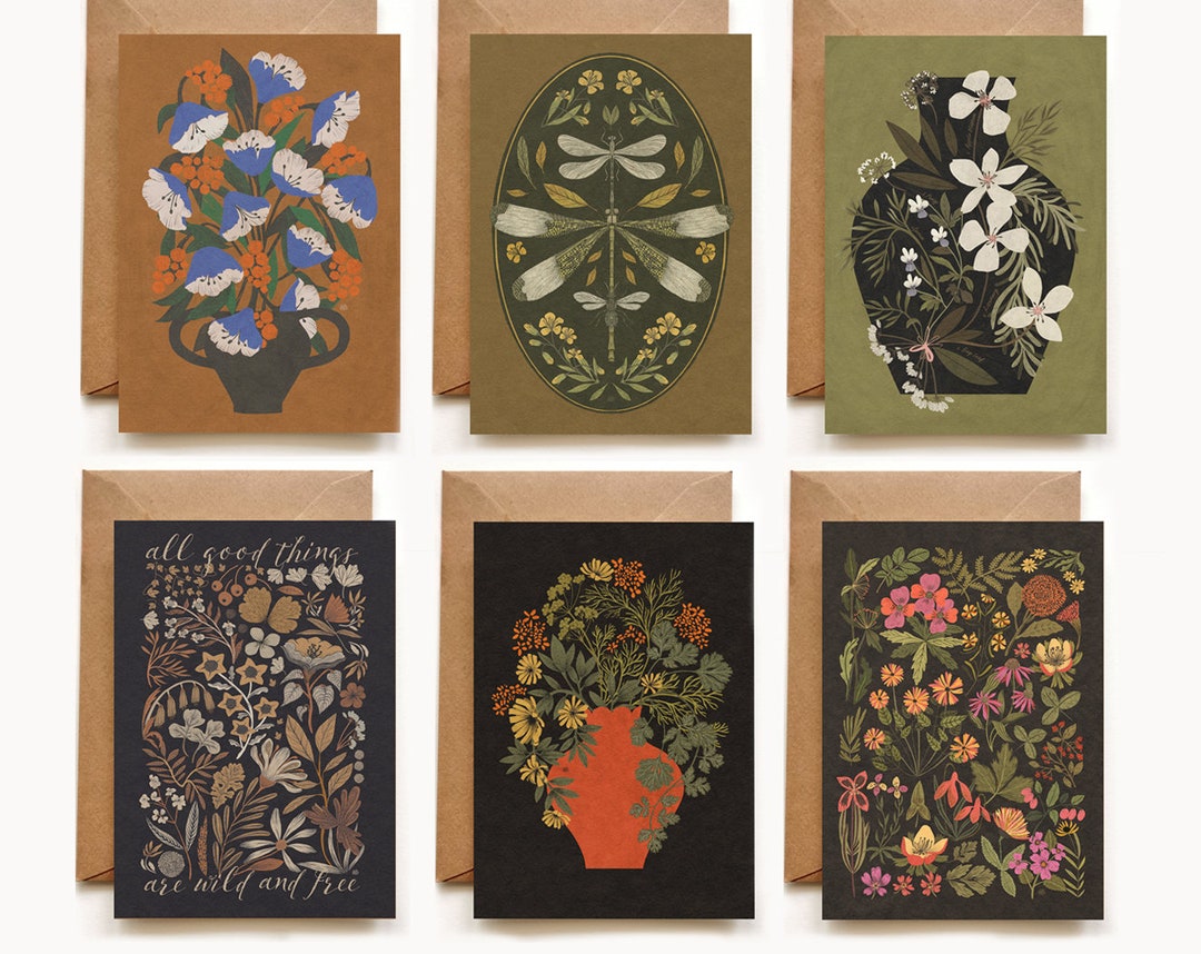 Botanical Art Card Set: Floral Illustration Cards With Envelope - Etsy