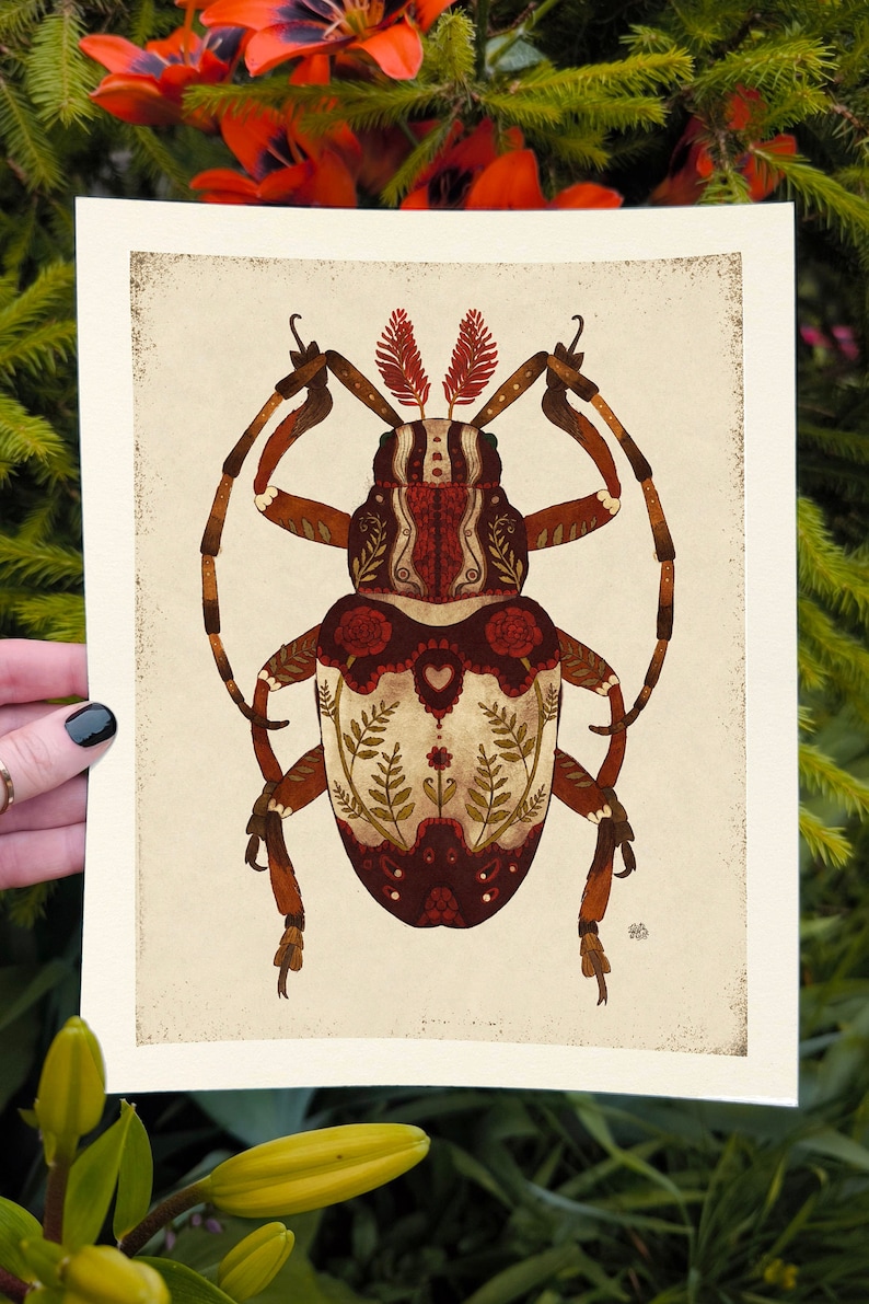 Beetle Art Print: Retro Botanical Insect Illustration - Etsy