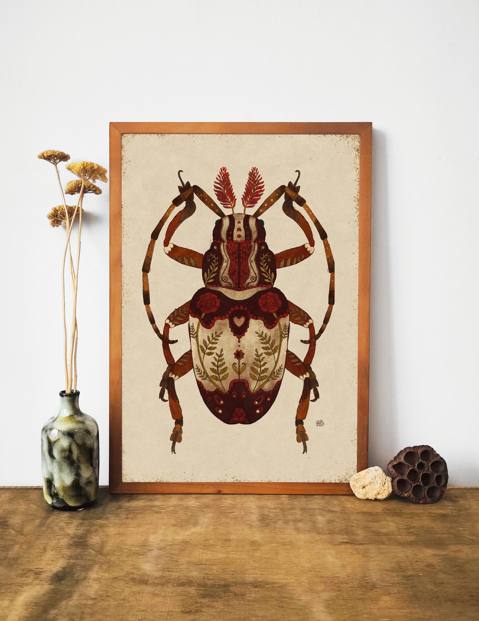Beetle Art Print: Retro Botanical Insect Illustration - Etsy