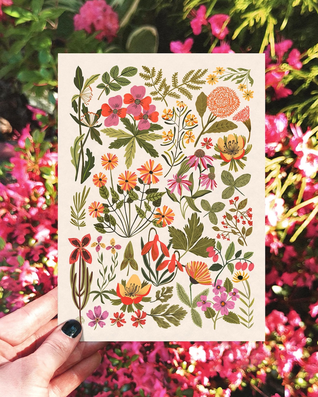 Botanical Wildflowers Greeting Card, Floral Postcard With Envelope - Etsy