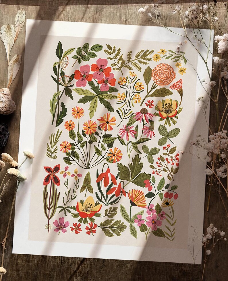 Wildflowers Botanical Art Print: Vintage Floral Illustration, Flowers ...