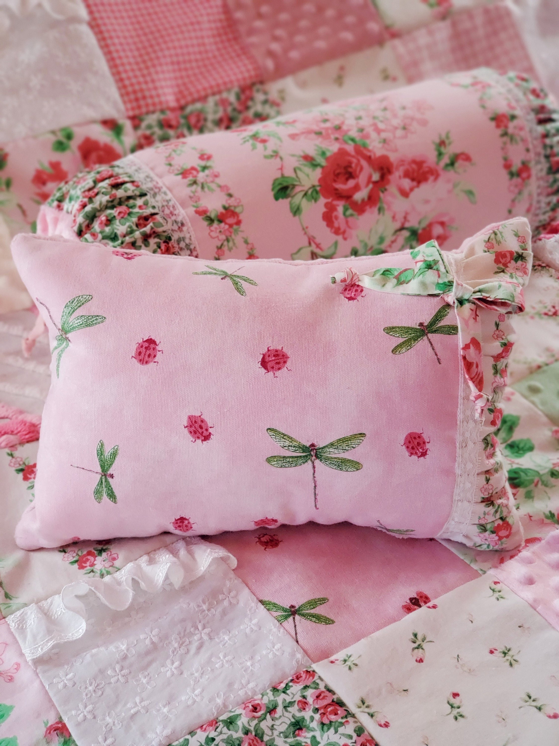 Vintage Chenille and Shabby Pink Roses Ladybug and Dragonfly Country ...