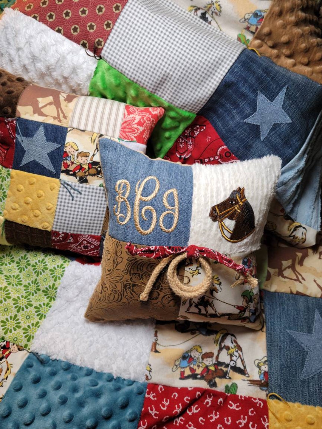 Farmhouse Western Cowboy Rodeo Star Vintage Chenille Baby Quilt Toddler ...