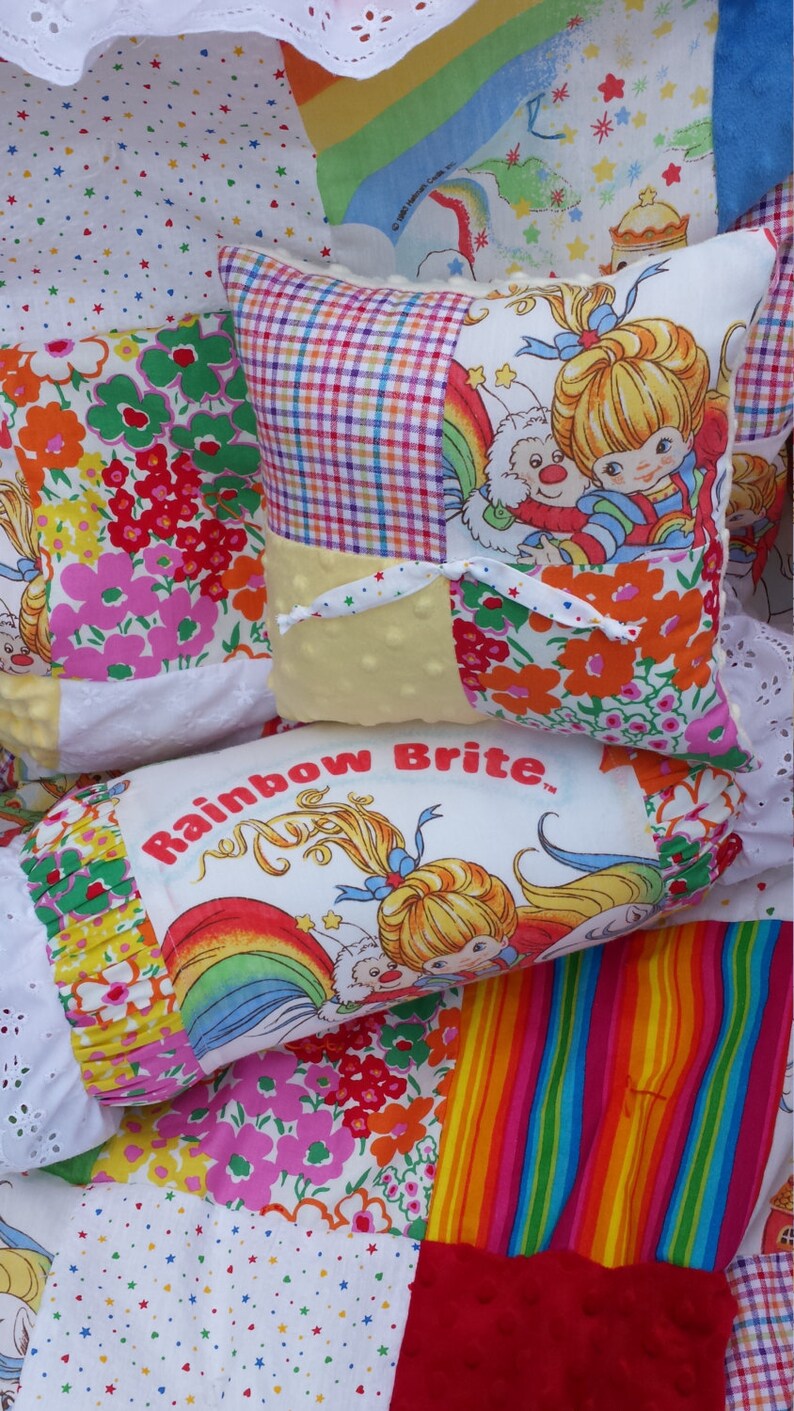Vintage Rainbow Brite Chenille Minky Patchwork Baby Girl Quilt Bedding ...