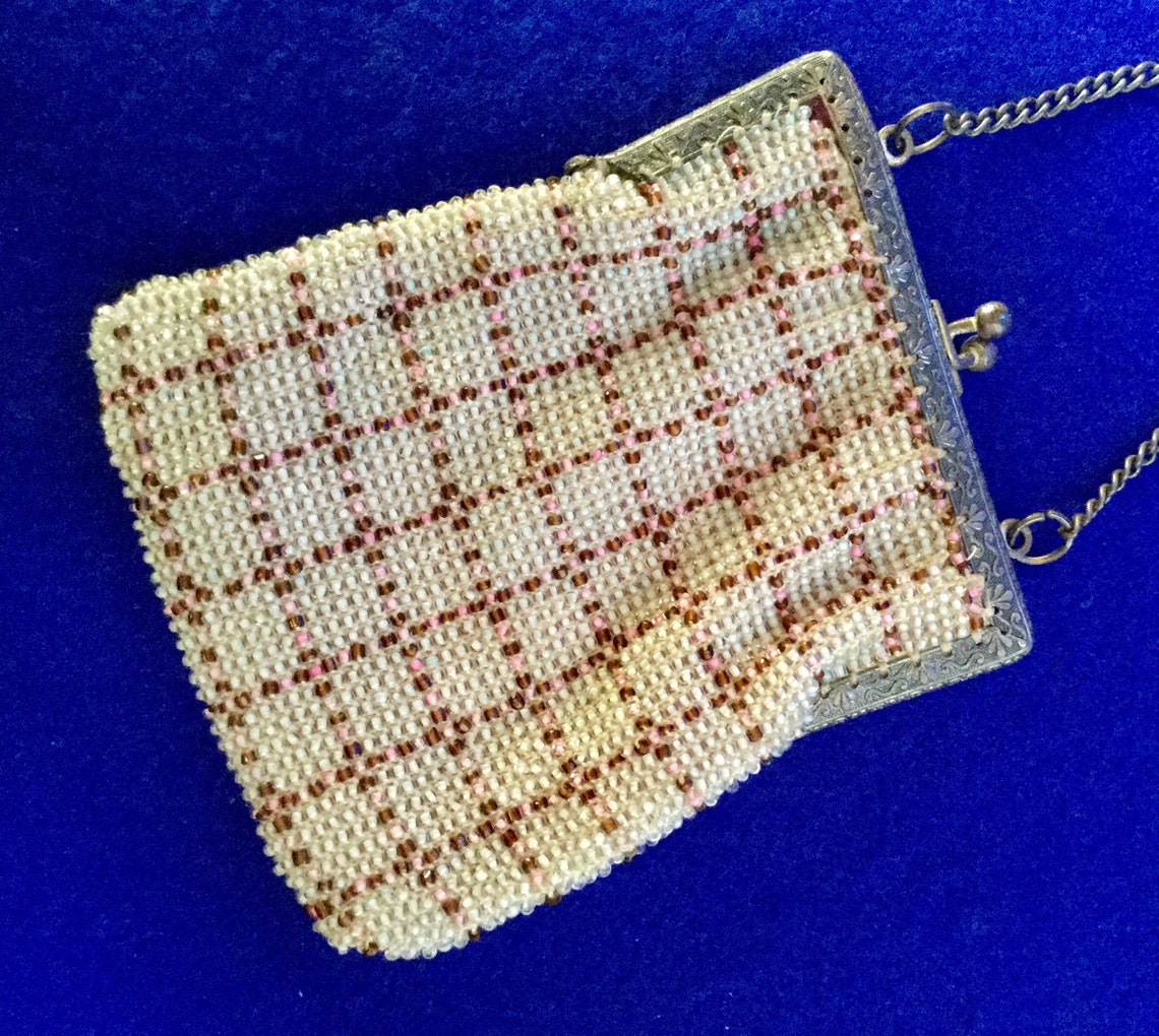 Late Victorian Antique Hand-made Beaded Evening Purse With Chain and ...