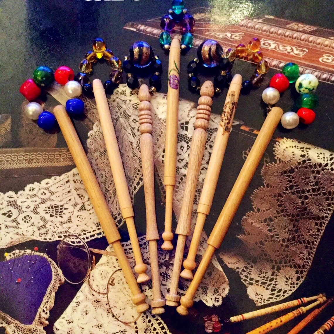 Bead Bobbins Collection of Seven Vintage Polished Beech Wood - Etsy UK