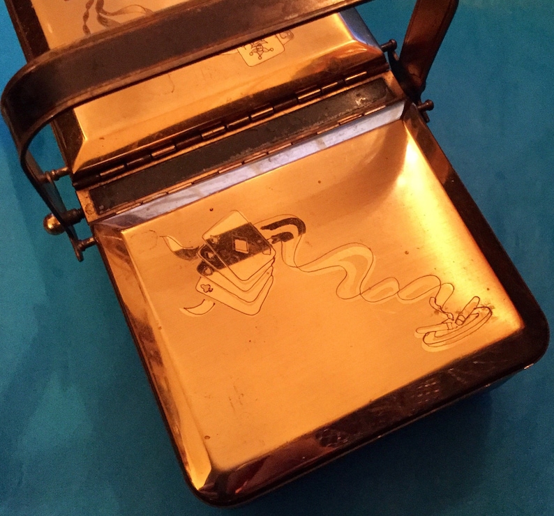 1950s Playing Card Case With Handle in Goldtone Metal With Two - Etsy