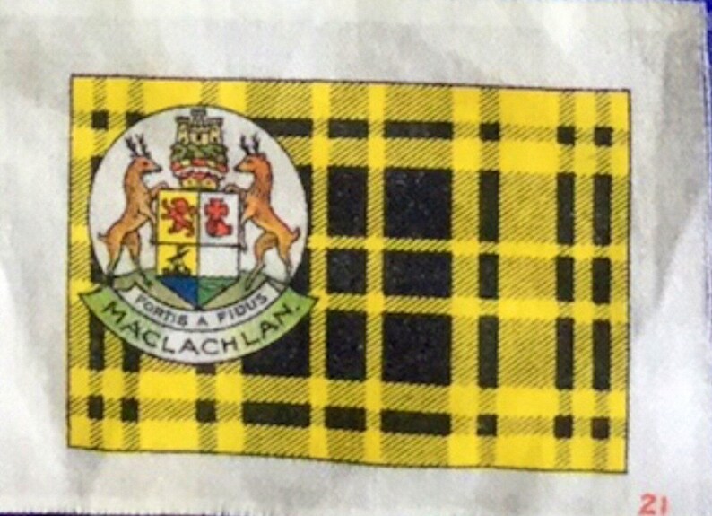 Antique Scottish Maclachlan Clan Tartan & Arms Original Single Silk b.d ...