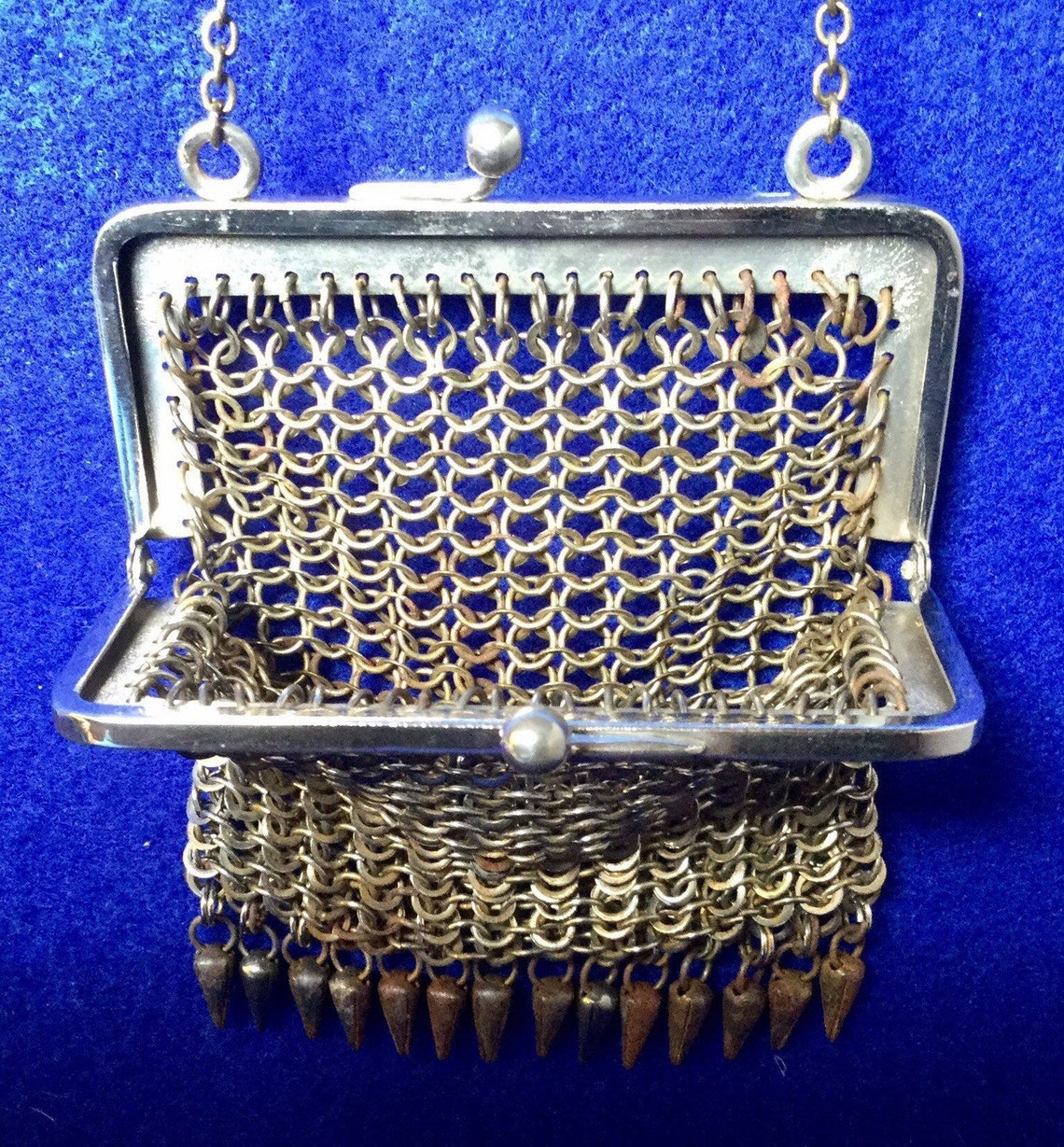 Antique Chain Mail Purse or Reticule With Chrome Frame and Fourteen ...