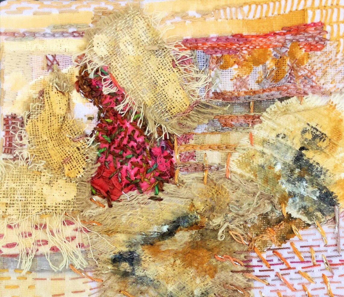 Embroidered and Stitched Abstract fabric Collage by Gilly - Etsy