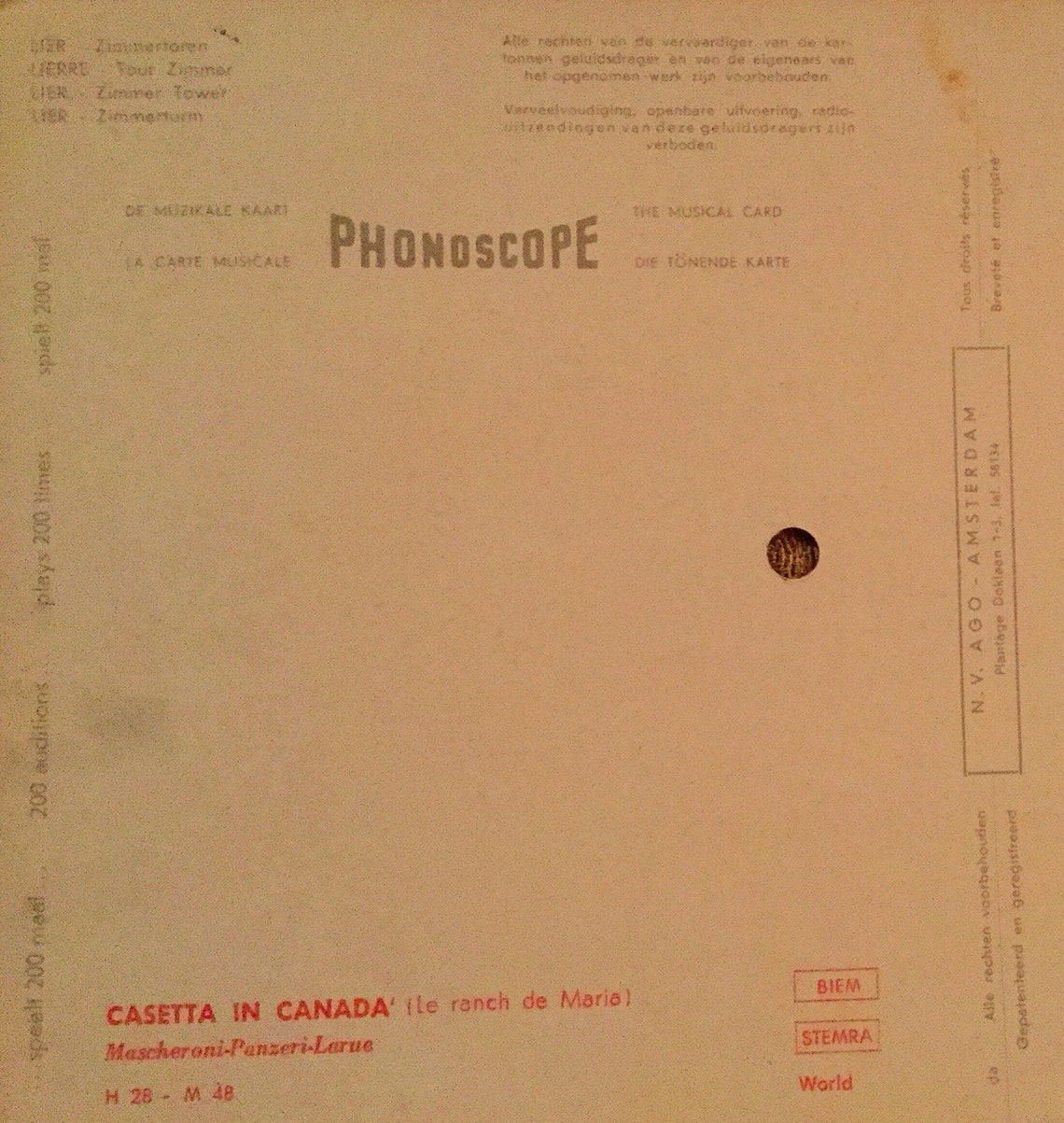 Four Rare 1950s Vintage Phonoscope Postcard Records From Ago Amsterdam ...