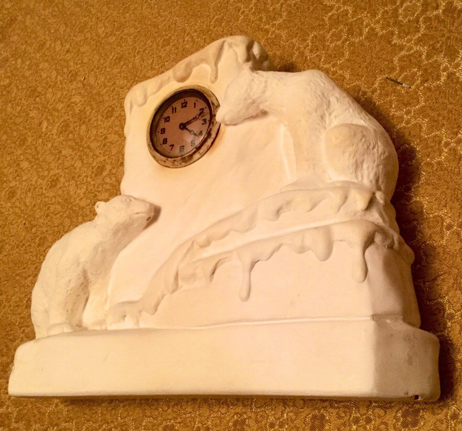 Vintage 1920s Art Deco Alabaster Clock Featuring Two Polar Bears on an ...