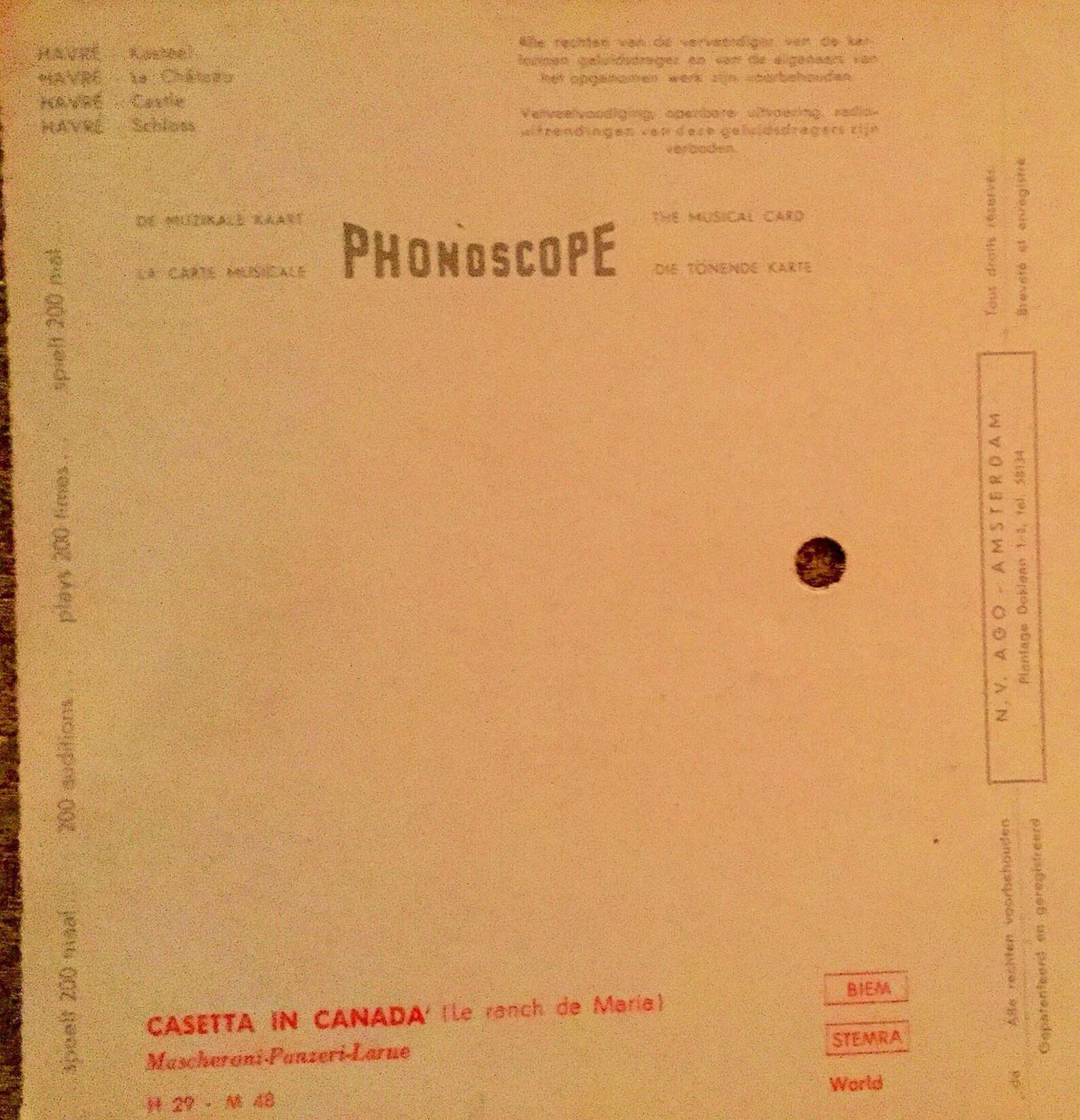Four Rare 1950s Vintage Phonoscope Postcard Records From Ago Amsterdam ...