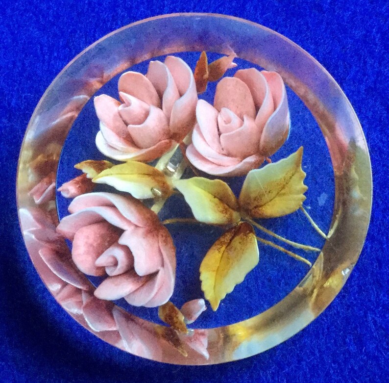 Lovely Round Reverse Carved Pink Roses in Lucite Brooch - Etsy