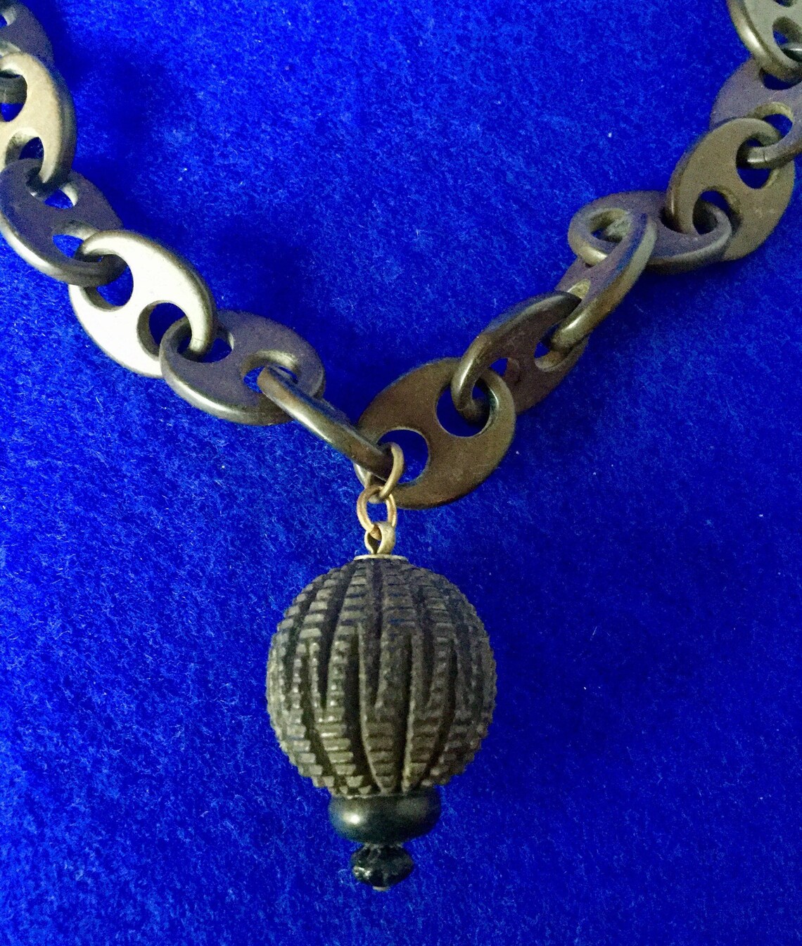 Antique Victorian Vulcanite Chain Link Mourning Necklace With Carved ...