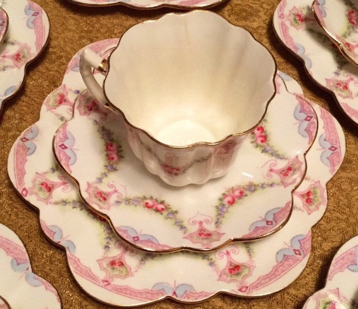 Antique Paragon China England Trio of Rose Swag Scalloped Gilt - Etsy