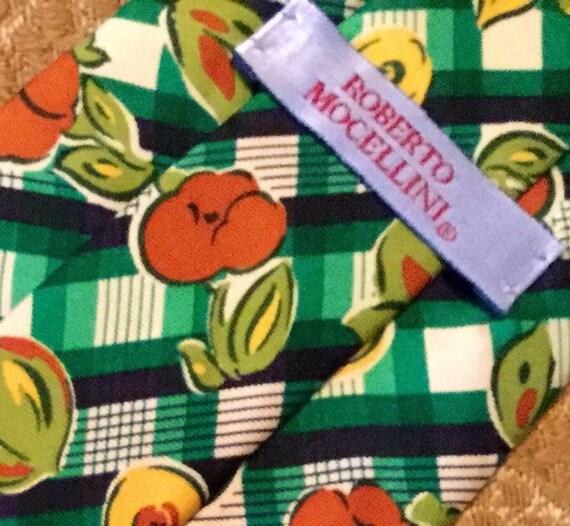 Rare Vintage 1990s Gingham Floral Motif Necktie in Gr… - Gem