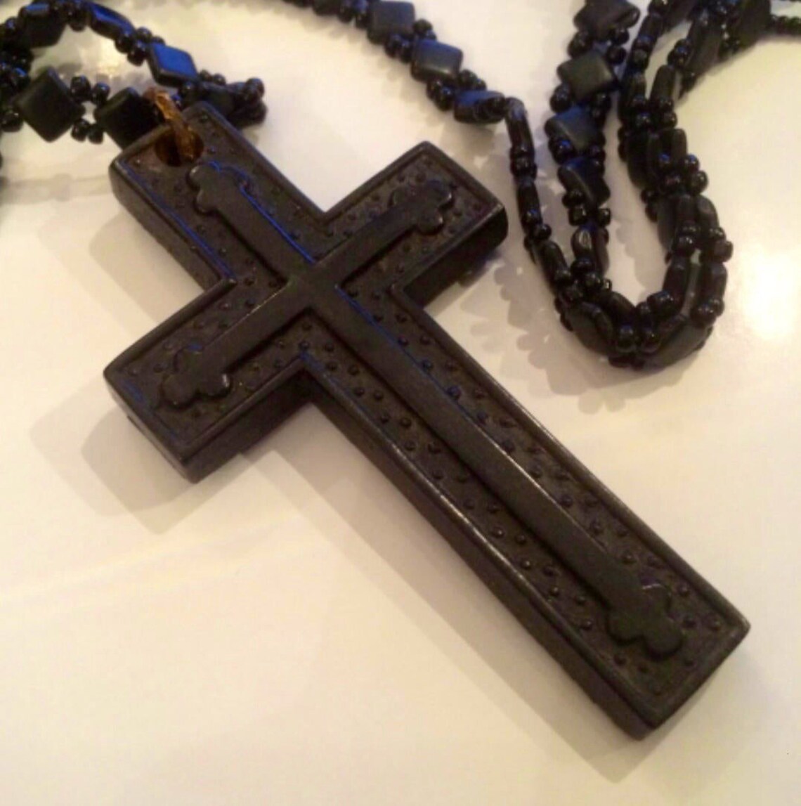 Victorian Bog Oak Cross and Jet Chain - Etsy