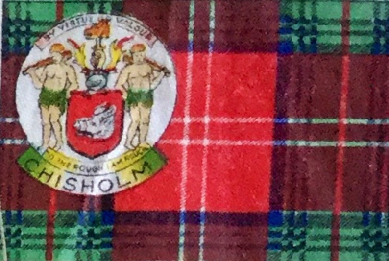 Antique Scottish CHISHOLM Clan Tartan & Arms Original Single Silk b.d.v ...