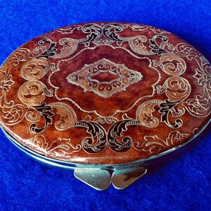 1950s Vintage Oval Powder Compact With Mirror, Genuine Hand Tooled ...