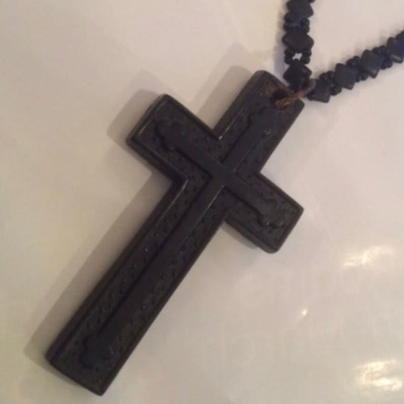 Victorian Bog Oak Cross and Jet Chain - Etsy