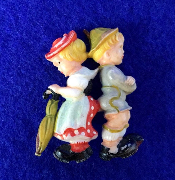 1930s Celluloid Art Deco Boy and Girl Back to Back wi… - Gem