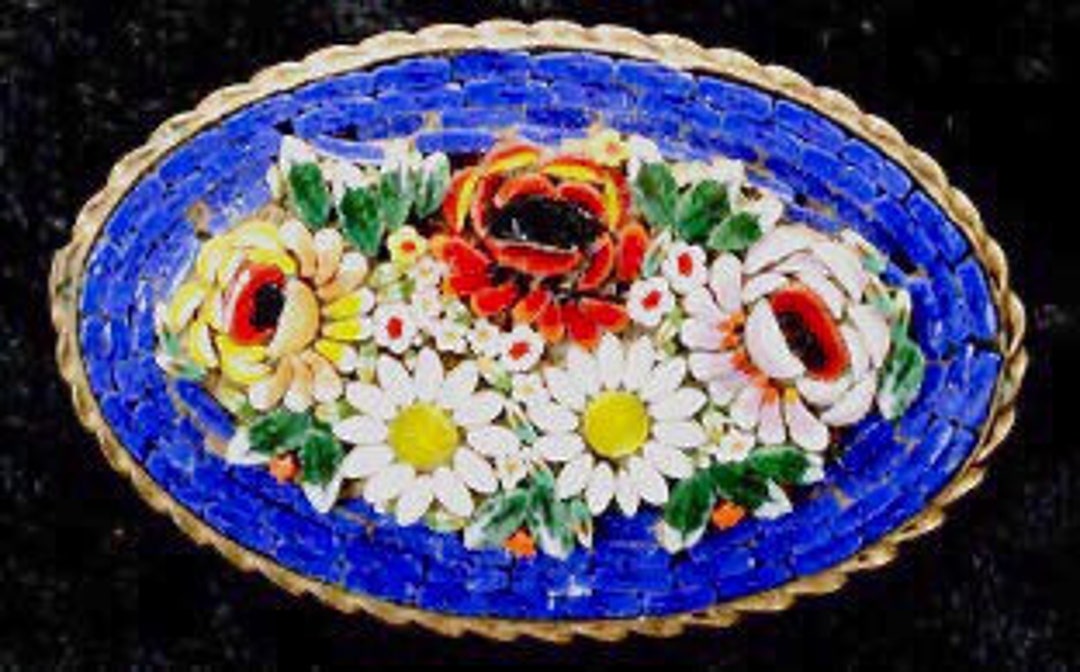 1920s Oval Roman Micro Mosaic Floral Brooch - Etsy
