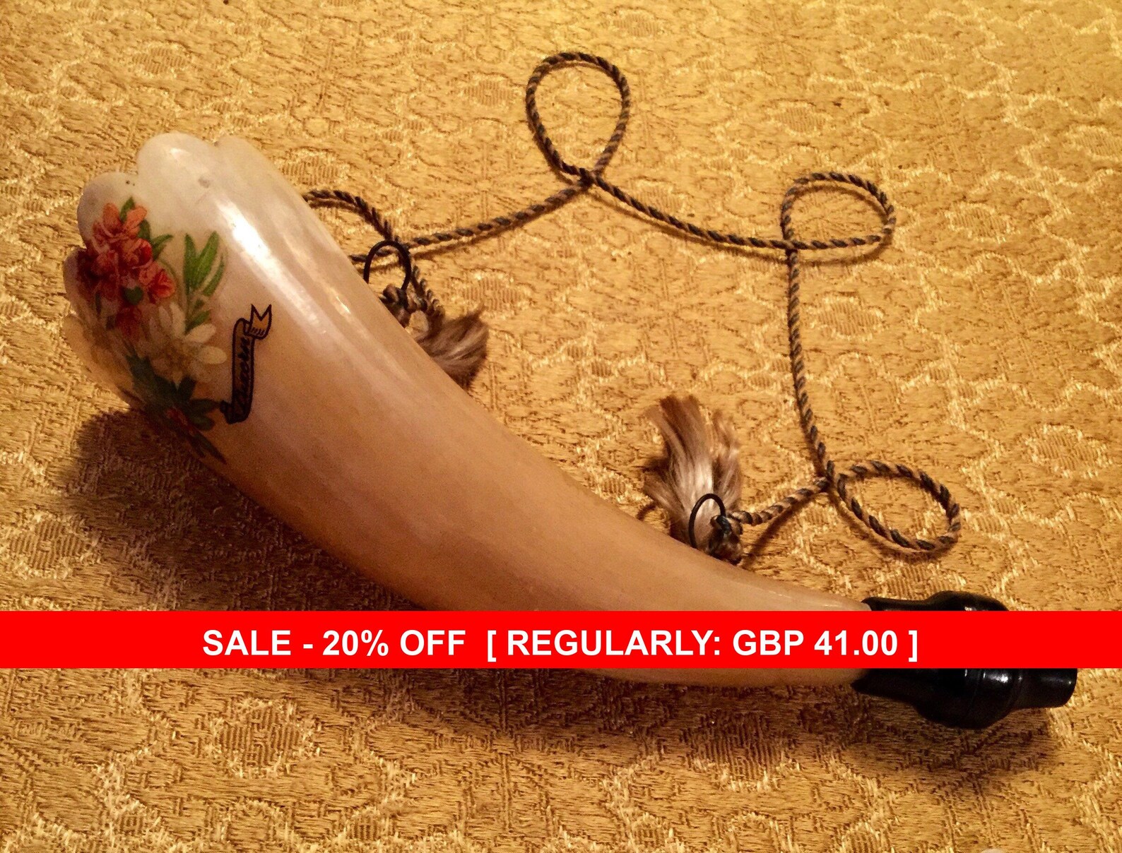 1930s Vintage Luzern Souvenir ‘hunting Horn’ With Floral Transfer Print ...