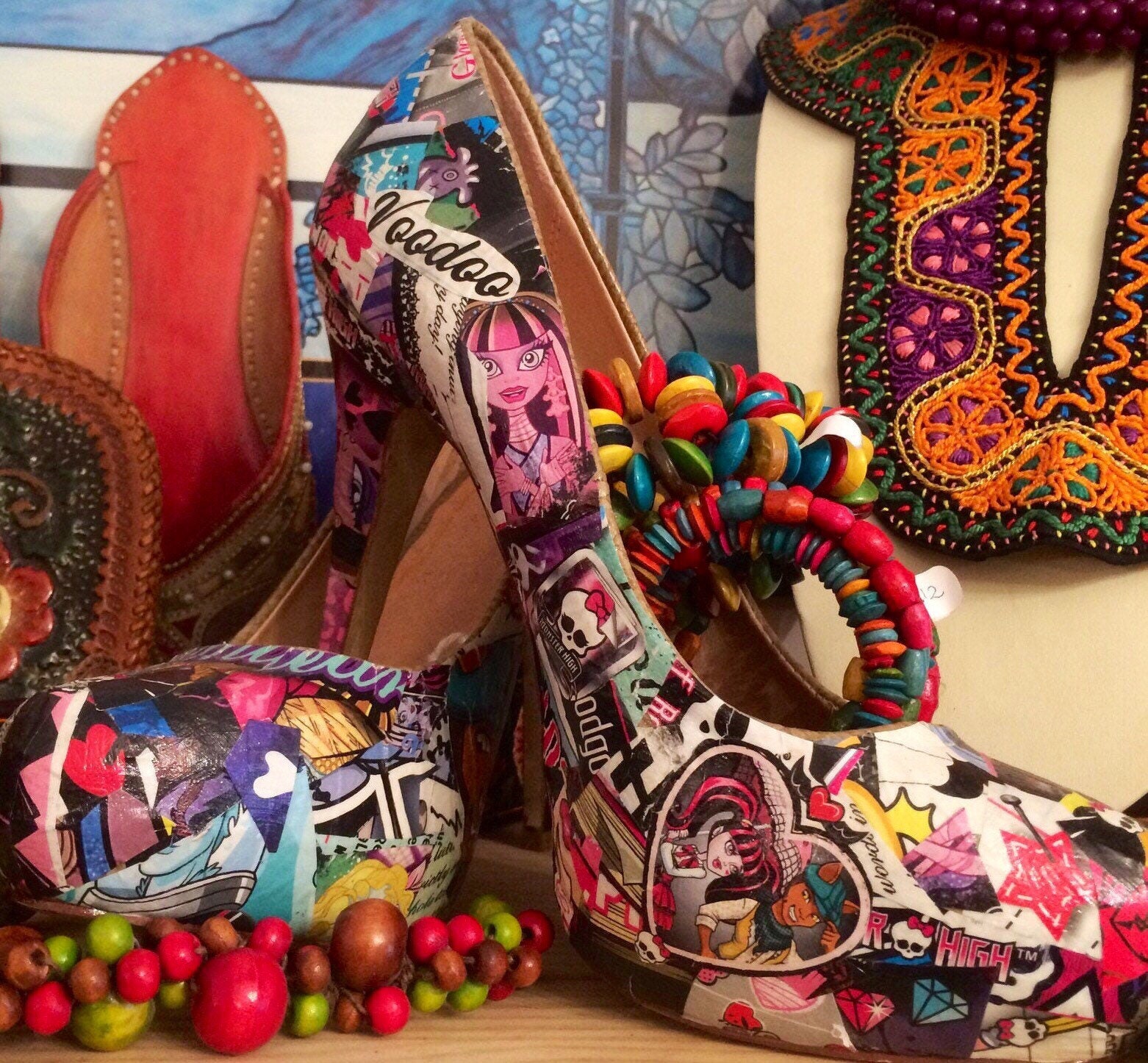 Monster High Heels Collage and Decoupage Customised Stiletto | Etsy UK
