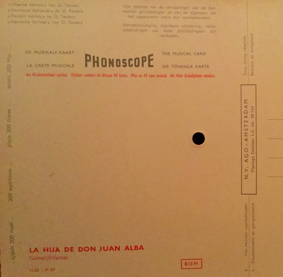 Four Rare 1950s Vintage Phonoscope Postcard Records From Ago Amsterdam ...